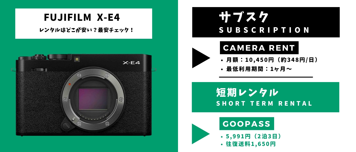 FUJIFILM X-E4 レンタルどこが安い？サブスクと短期の最安サービスを比較 - Shutter Loop